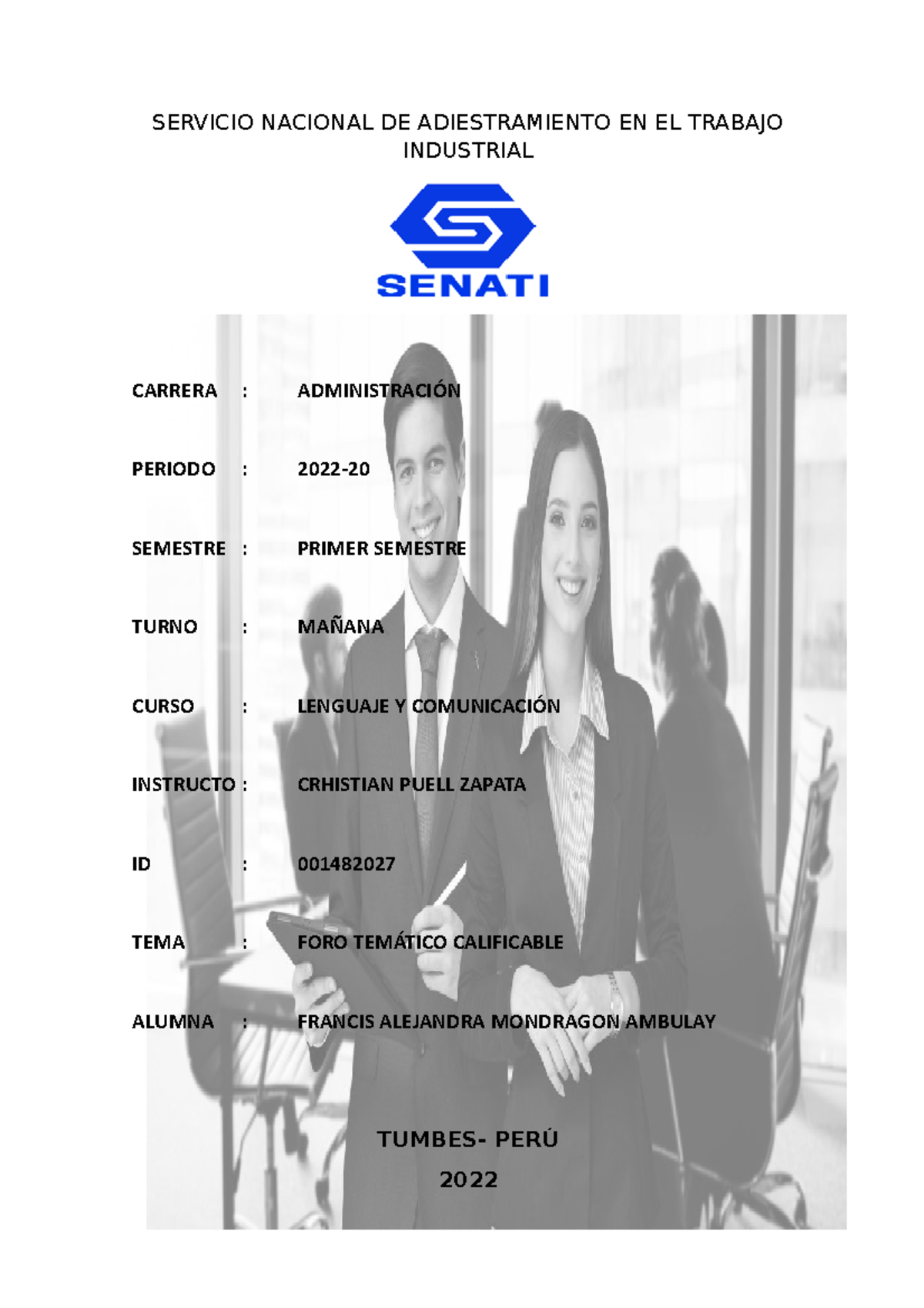 FORO Tematico Lenguaje - SERVICIO NACIONAL DE ADIESTRAMIENTO EN EL TRABAJO INDUSTRIAL CARRERA ...