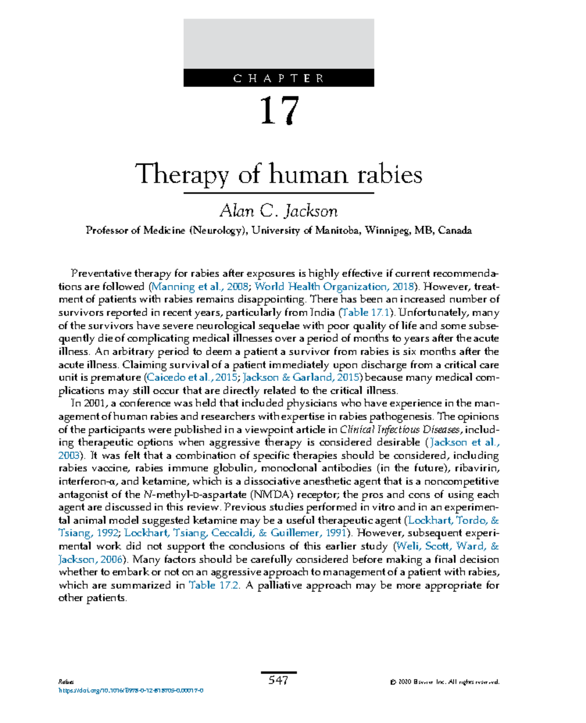Therapy Rabies - C H A P T E R 17 Therapy of human rabies Alan C ...