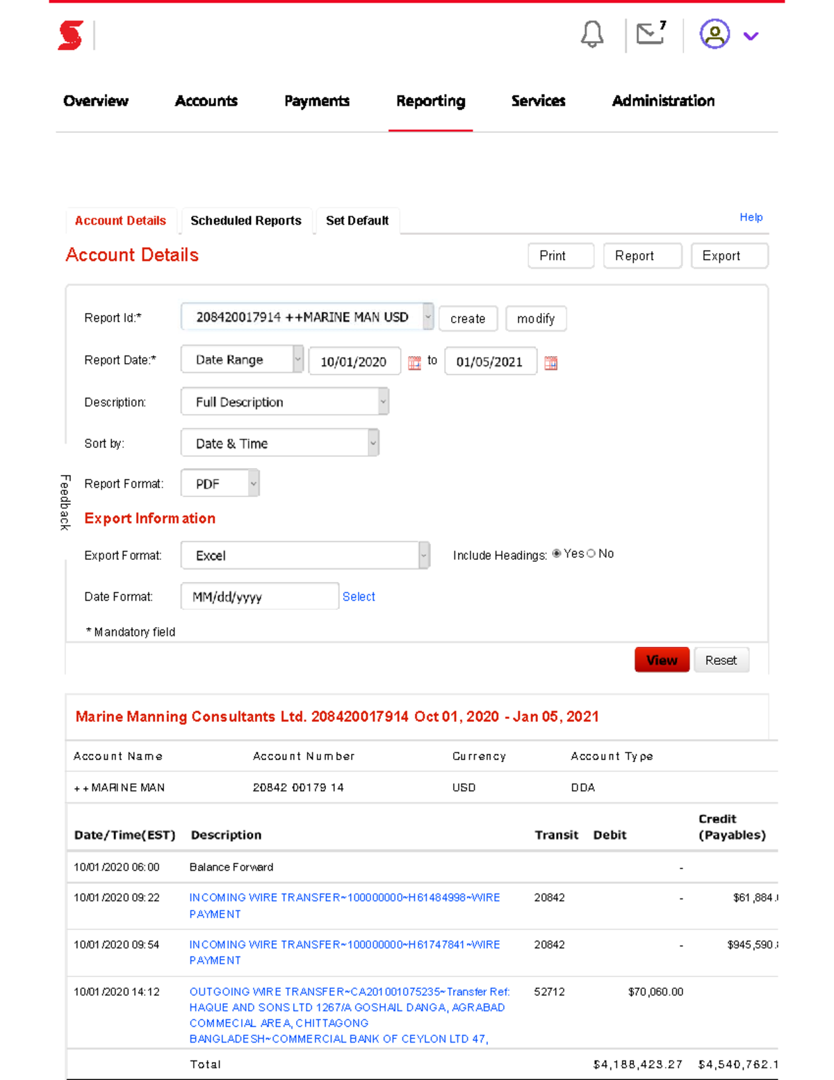 Scotia Connect - Account Details - Account Details Scheduled Reports ...