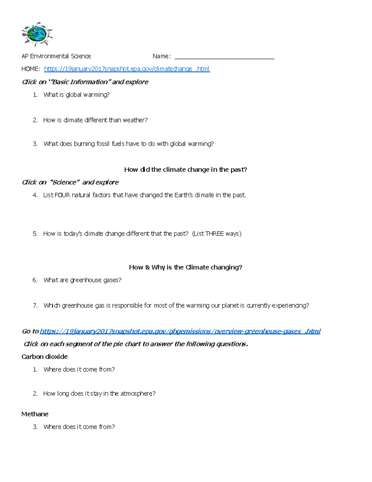 Apes climate change web quest updated - AP Environmental Science Name ...