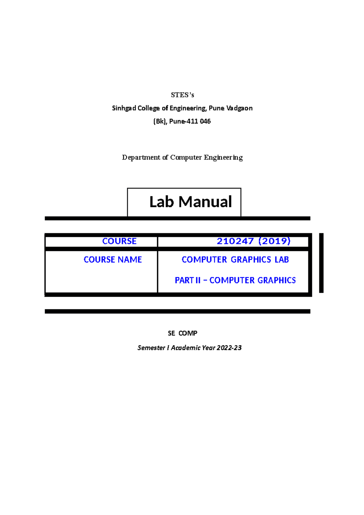 Computer G lab Manual - I want CG notes - STES’s Sinhgad College of ...