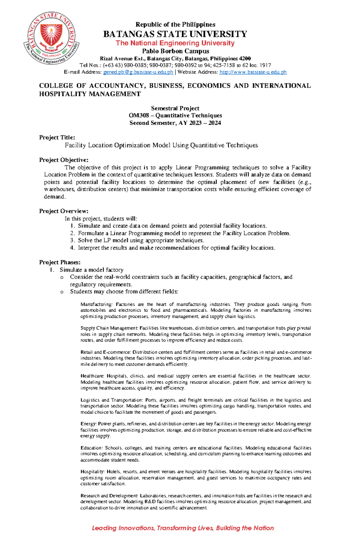 Quatech SEM- Project - BATANGAS STATE UNIVERSITY The National ...