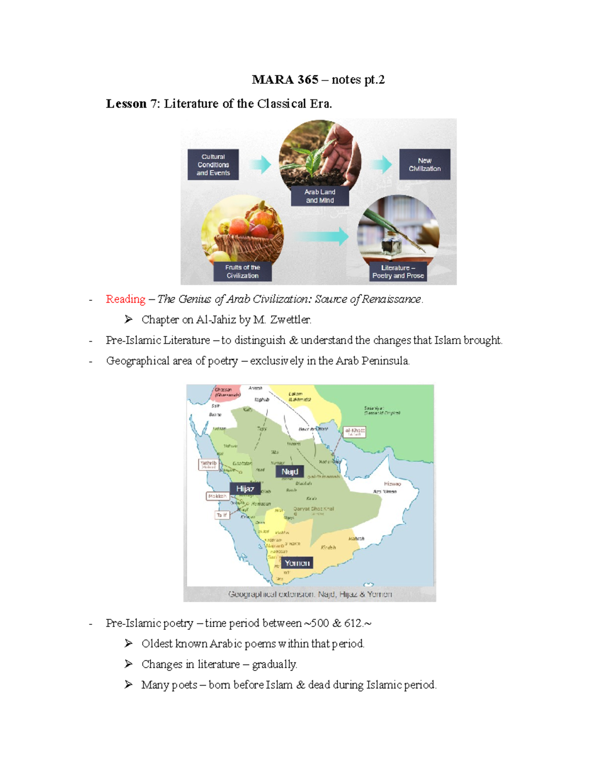MARA365 Notes U7U12 - MARA 365 – notes pt. Lesson 7: Literature of the ...