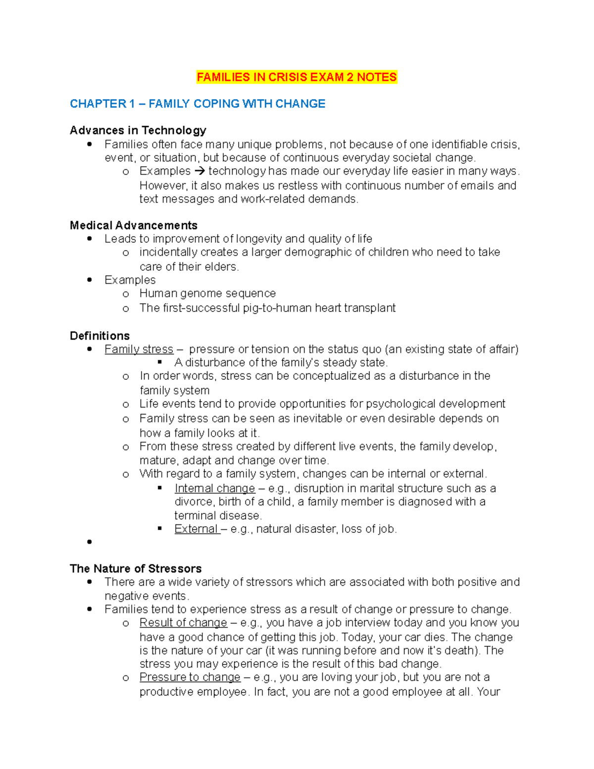 Exam 2 review notes - FAMILIES IN CRISIS EXAM 2 NOTES CHAPTER 1 ...