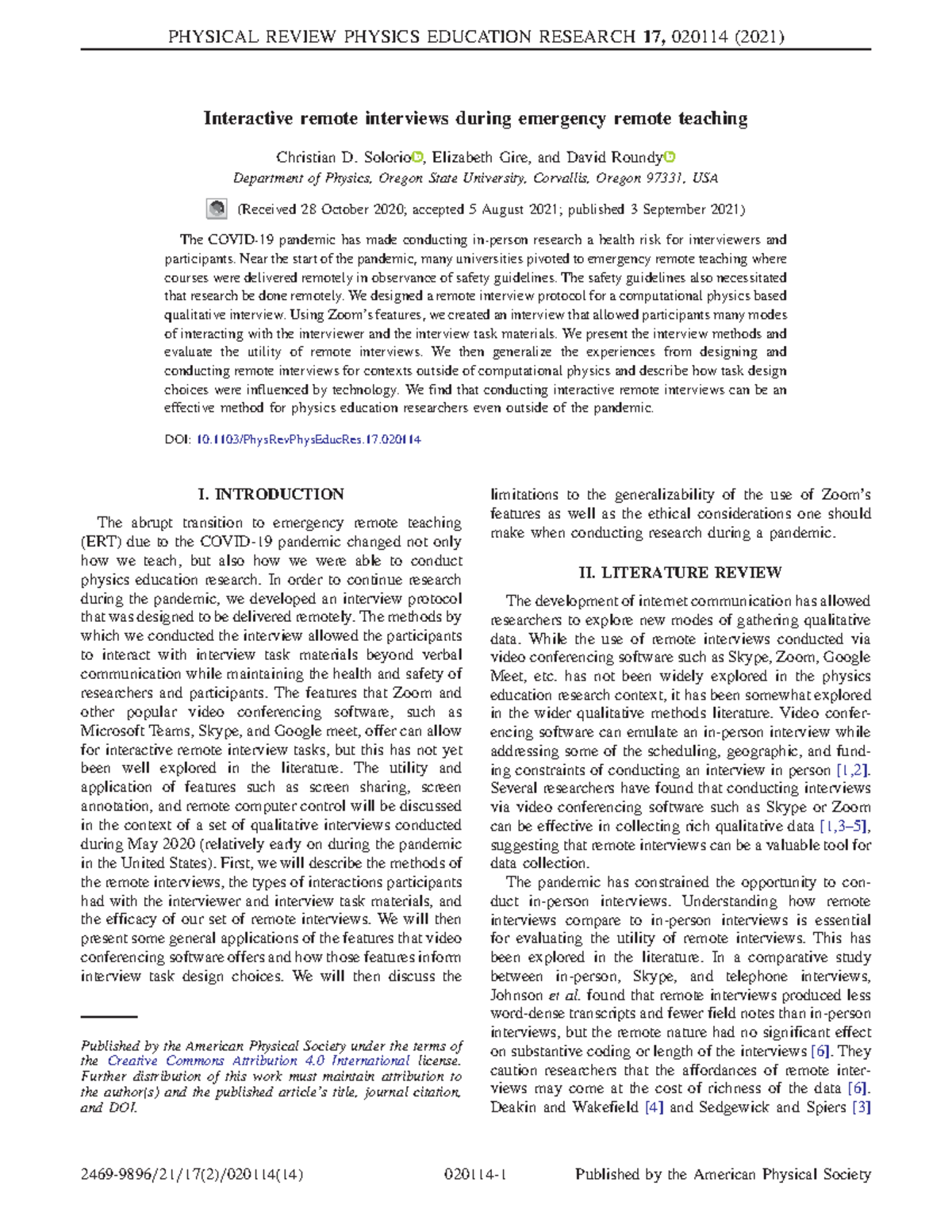 Interactive remote interviews during eme - Solorio , Elizabeth Gire ...