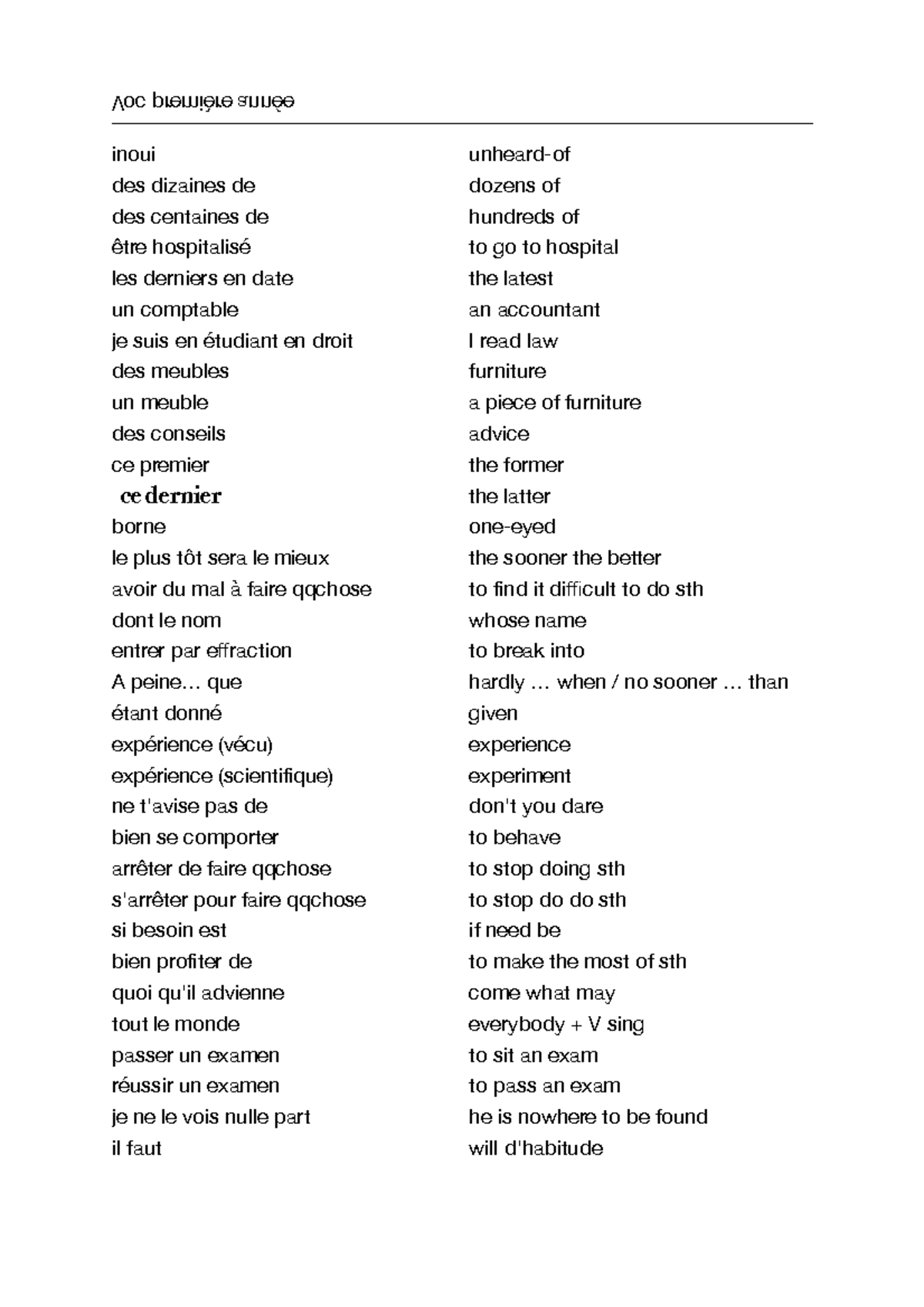 Anglais Vocabulaire - Voc première année inoui unheard-of des dizaines ...