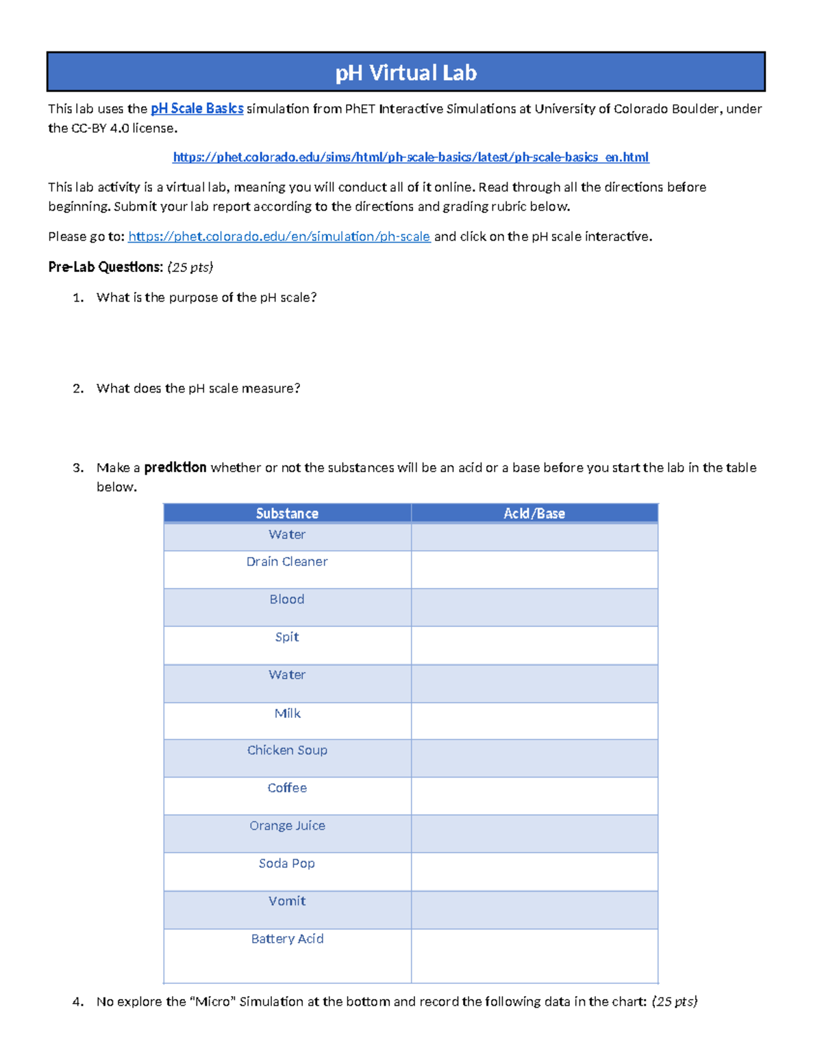 P H virtual lab - This lab uses the pH Scale Basics simulation from ...