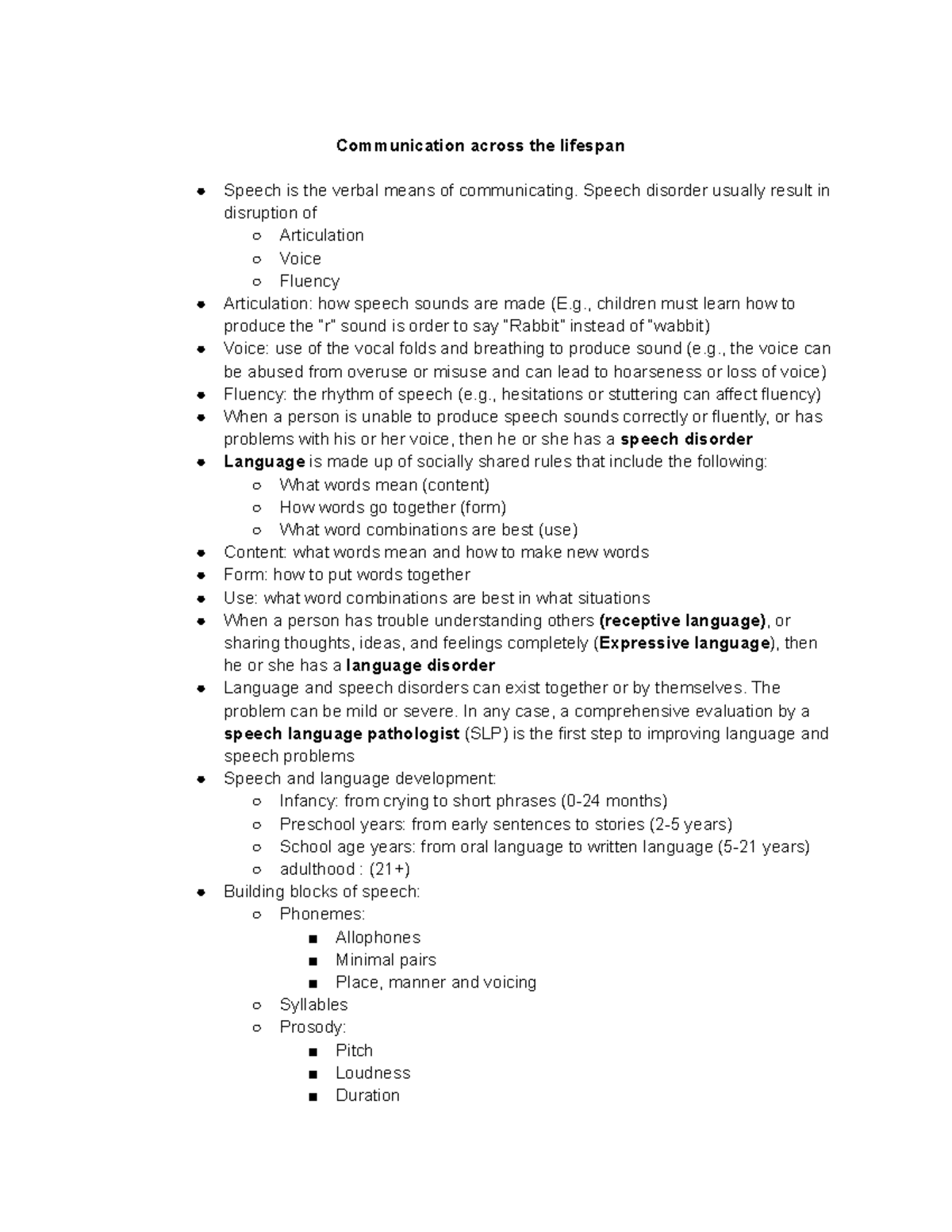 Speech path exam 2 review - Communication across the lifespan Speech is ...