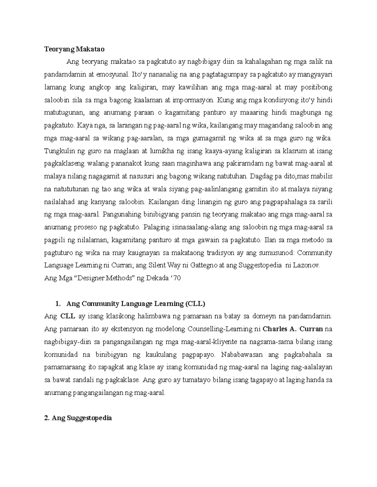 Teoryang- Makatao - Teoryang Makatao Ang teoryang makatao sa pagkatuto ...