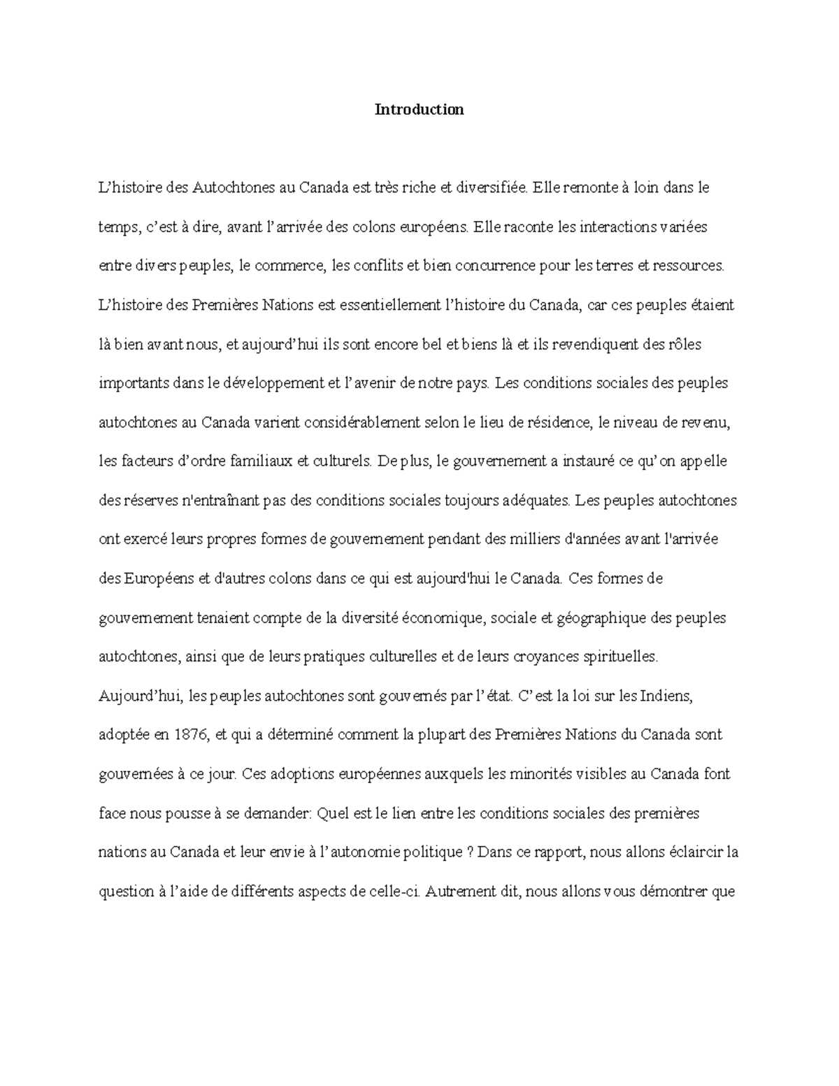 Rapport de recherche politique - Introduction L’histoire des ...