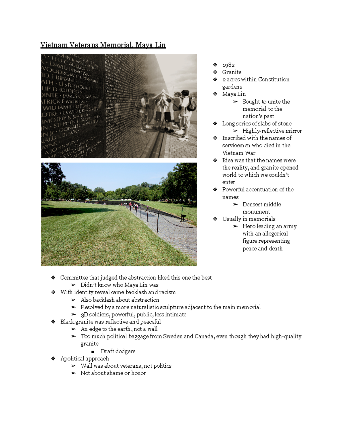 Vietnam Veterans Memorial - Studocu