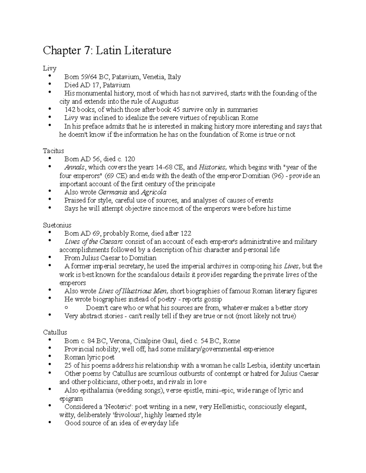 Chapter 7 - Lecture notes 7 - Chapter 7: Latin Literature Livy Born 59/ ...