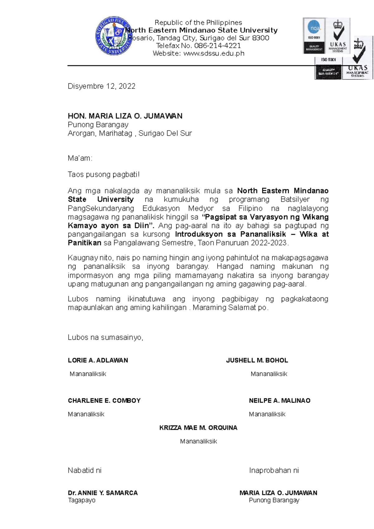 Liham-Pahintulot-Final - Republic of the Philippines North Eastern ...