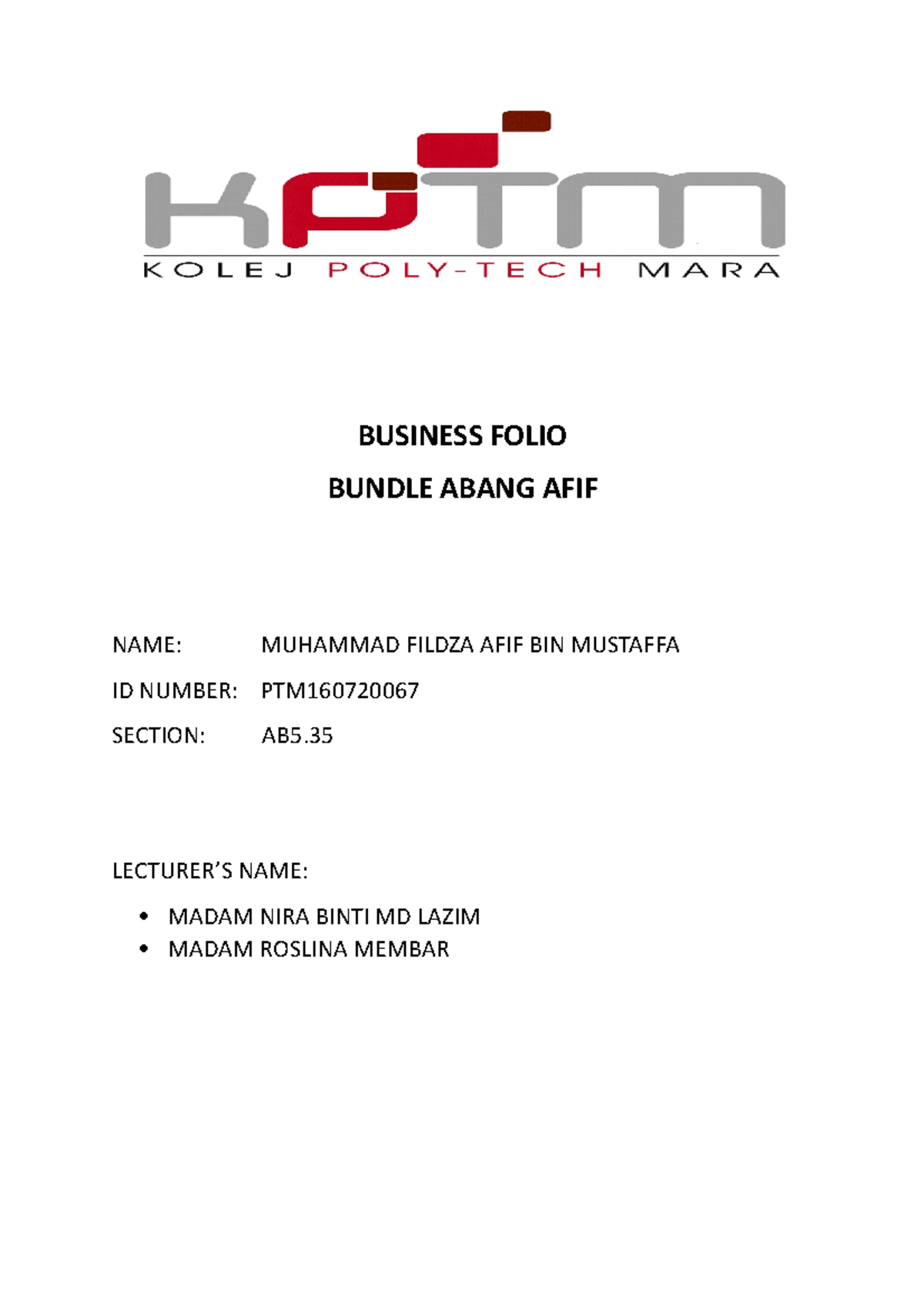 Business folio digital - BUSINESS FOLIO BUNDLE ABANG AFIF NAME ...