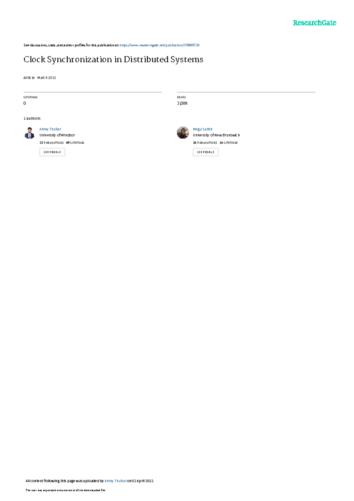 Clock Synchronizationin Distributed Systems - See discussions, stats ...
