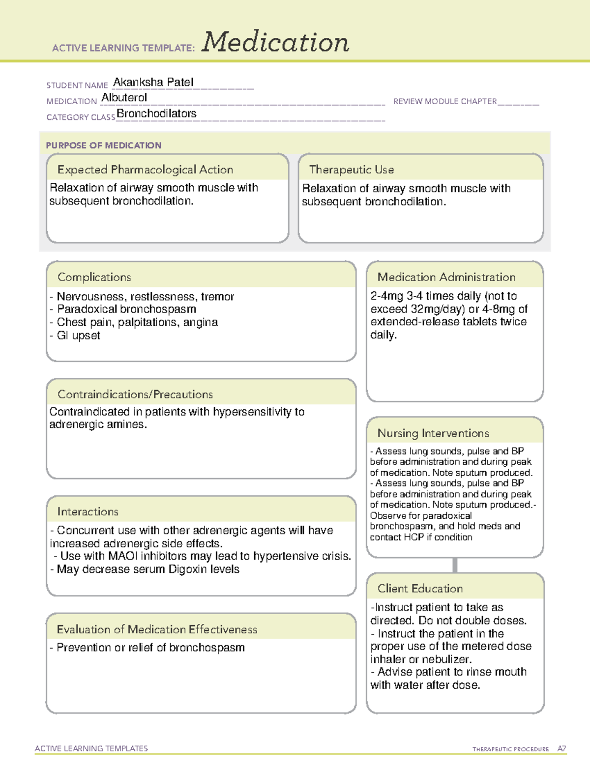 Albuterol - Medication - ACTIVE LEARNING TEMPLATES THERAPEUTIC ...