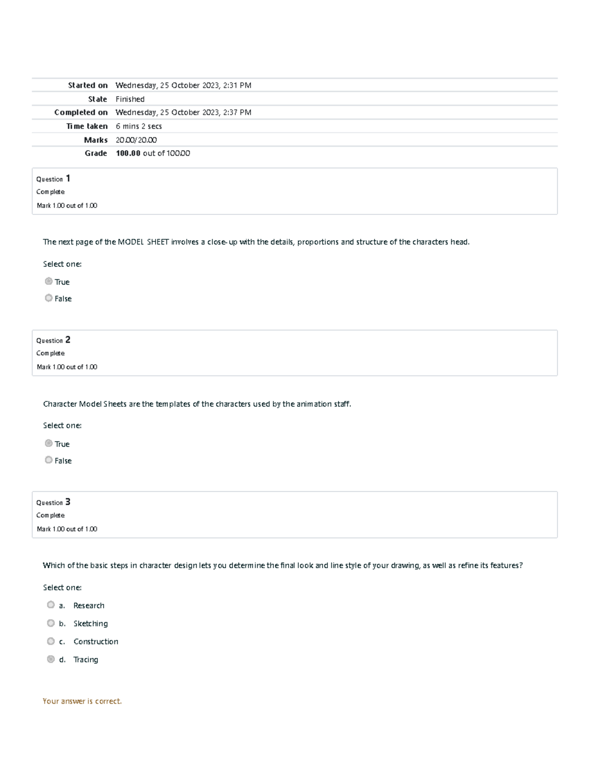 Animation Quarter 1 Performance Task 1 Attempt review - Started on ...