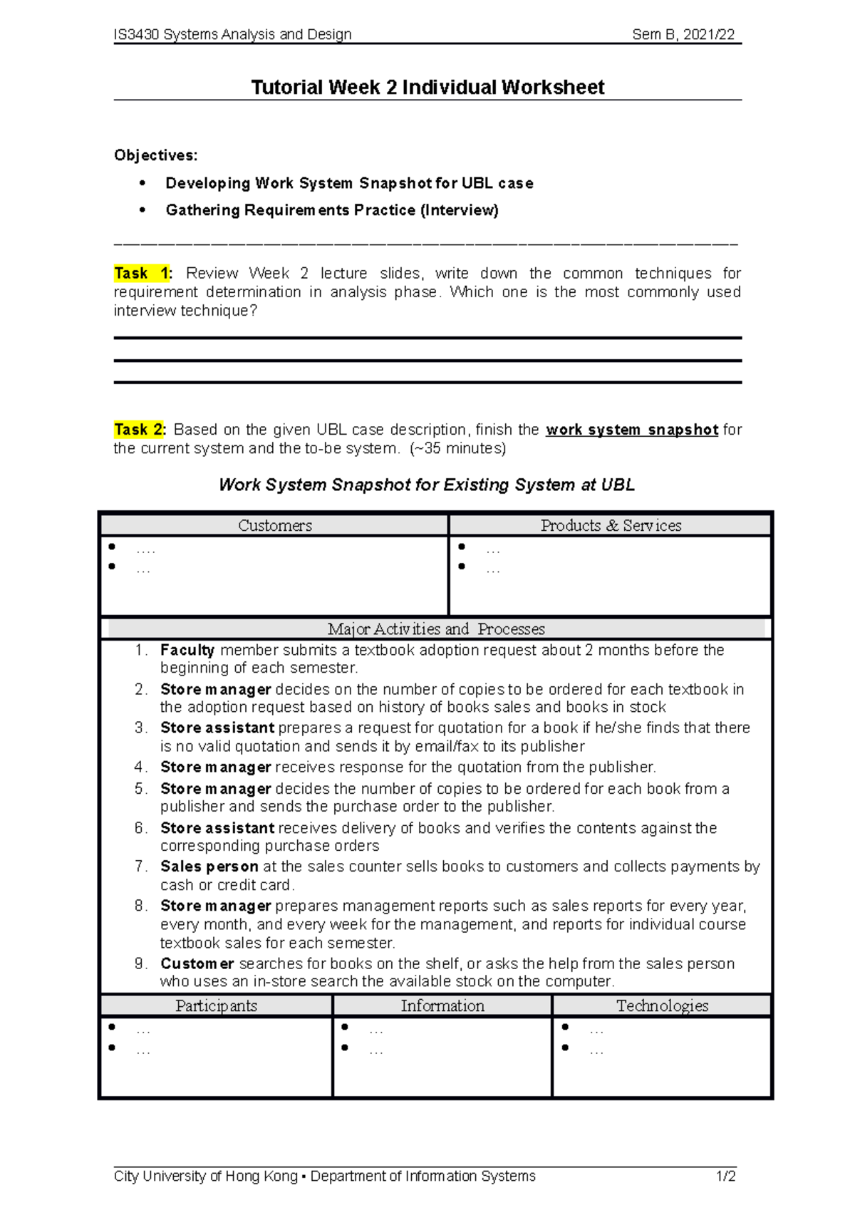 Is3430 Tutorial Wk2 Individual Workseet 2022v2 Is3430 Systems Analysis And Design Sem B 2021