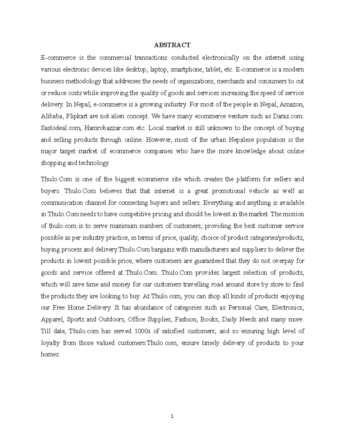 Final Report of thulo - ABSTRACT E-commerce is the commercial ...