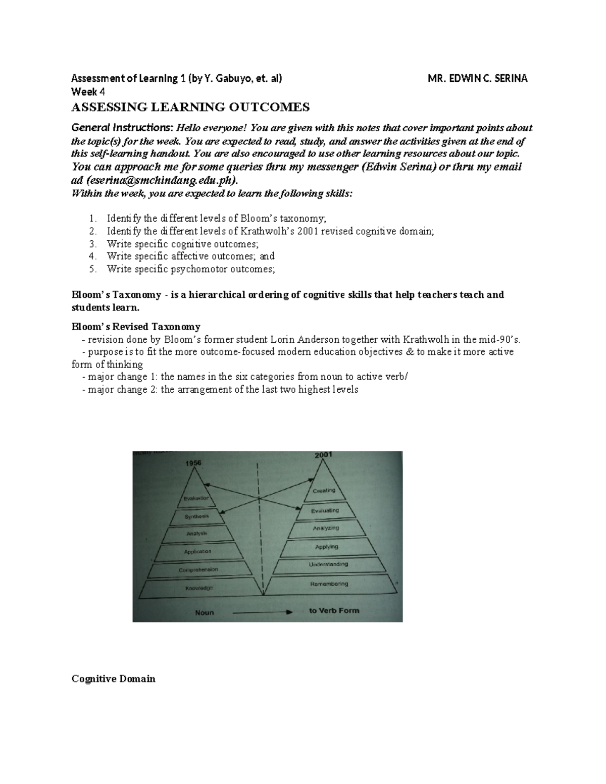 Week 4 Assessment Learning 1 Week 4 Assessment Of Learning 1 By Y Gabuyo Et Al Mr 