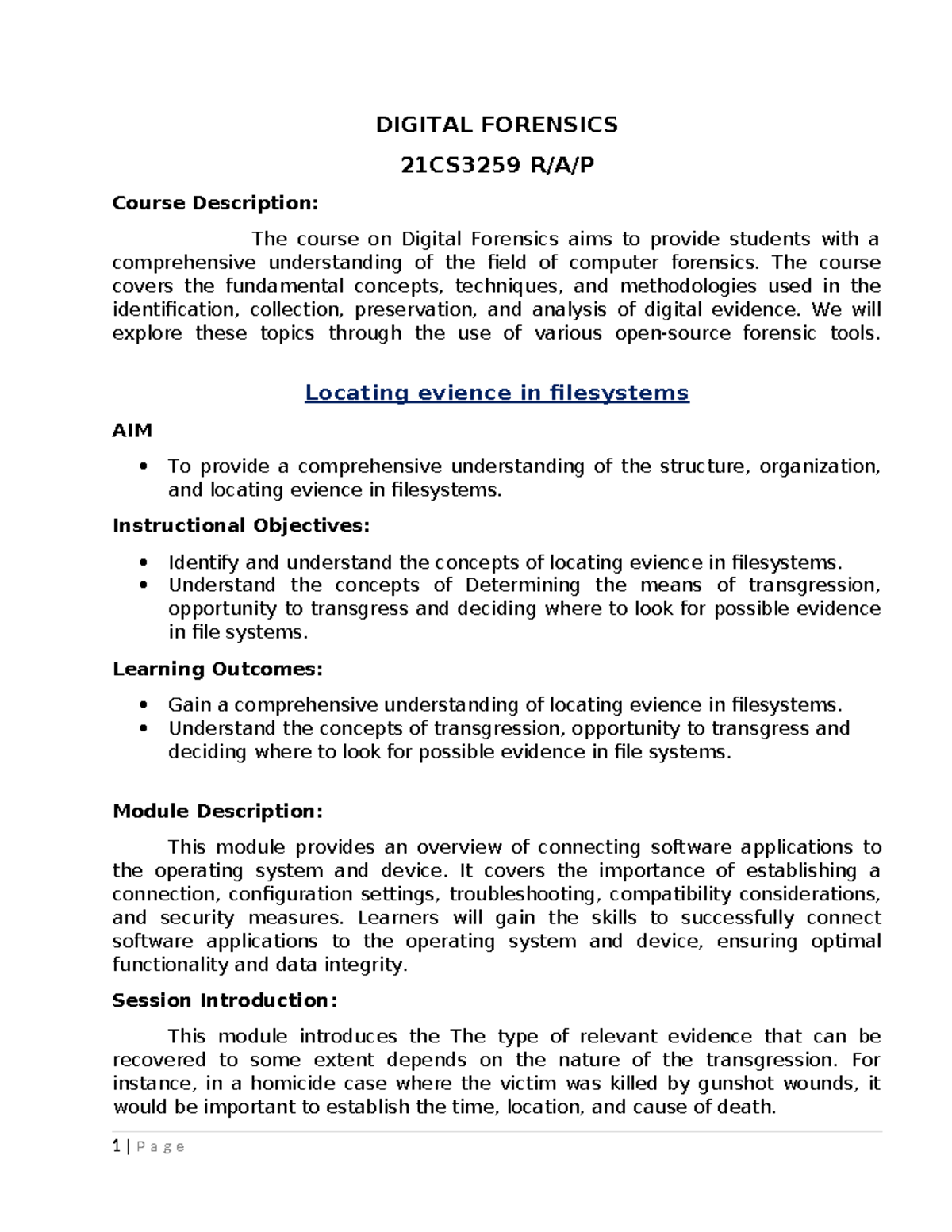 DF CO2 SLM3 - DF CO2 SLM3 - DIGITAL FORENSICS 21CS3259 R/A/P Course ...