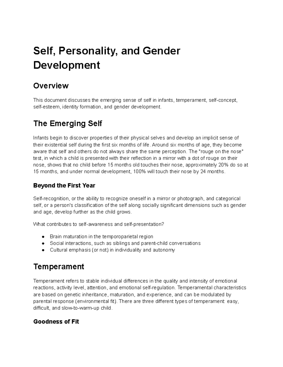 Self Personality and Gender Development - Self, Personality, and Gender ...