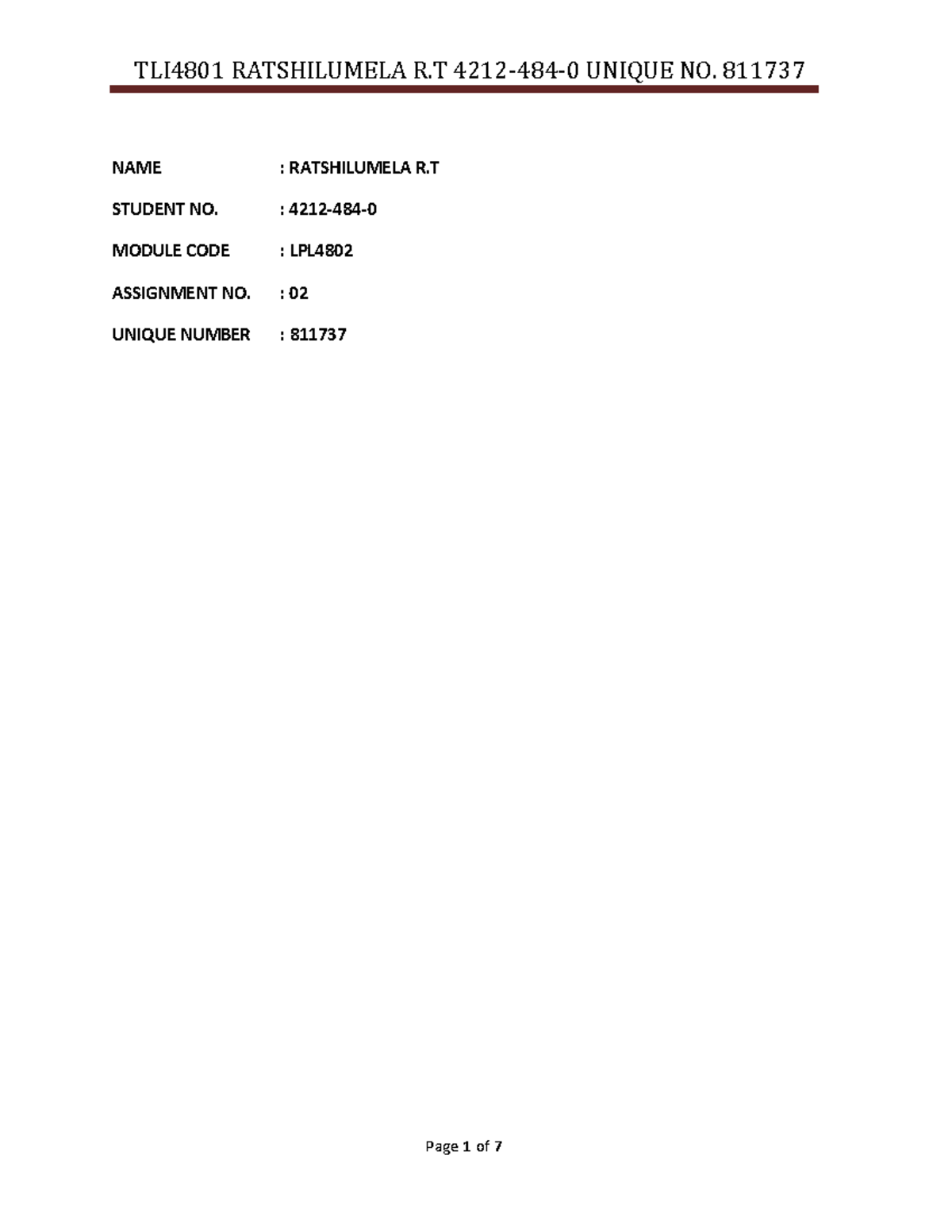View Marked Assignment 4 (29) - NAME : RATSHILUMELA R STUDENT NO ...