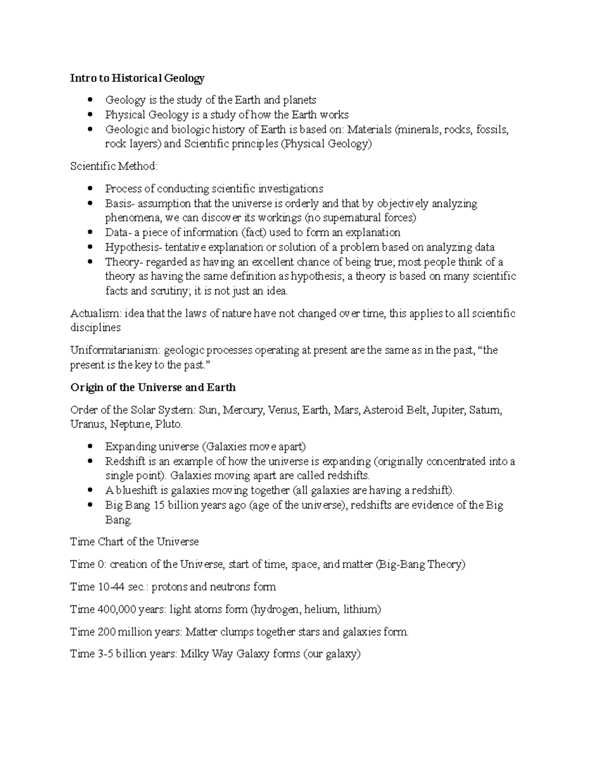 Geology Test 1 Notes - Intro to Historical Geology Geology is the study ...