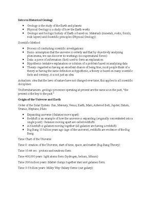 Geology Test 1 Study Guide - Intro to Historical Geology Geology is the ...