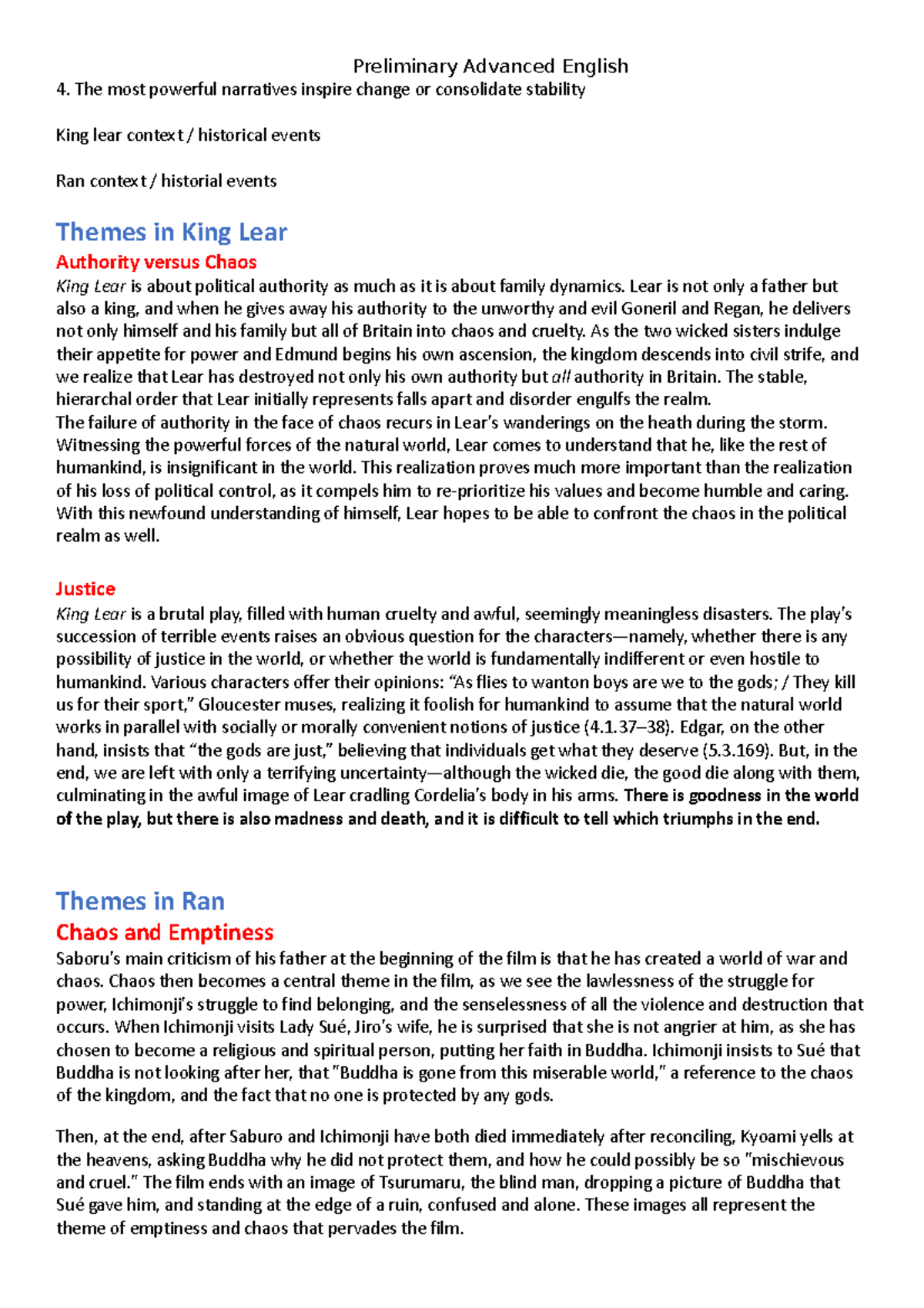 King lear study notes - Preliminary Advanced English 4. The most ...