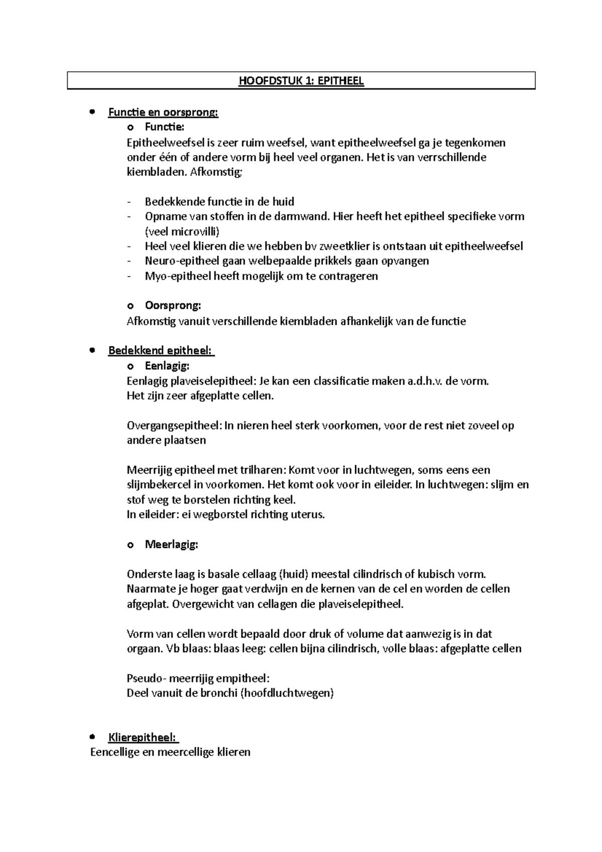 01epitheel - hoofdstuk 1 (epitheelweefsel) - HOOFDSTUK 1: EPITHEEL ...