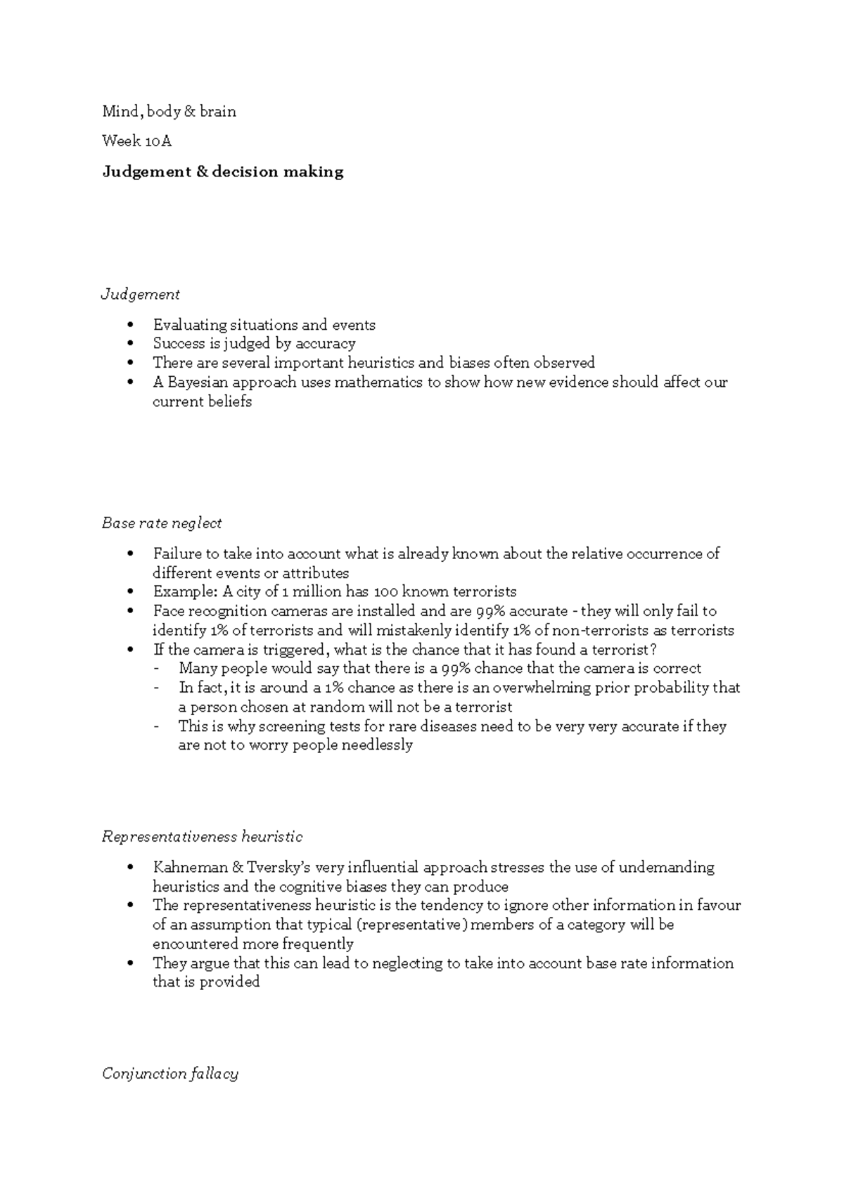 Judgement and Decision making - Mind, body & brain Week 10A Judgement ...
