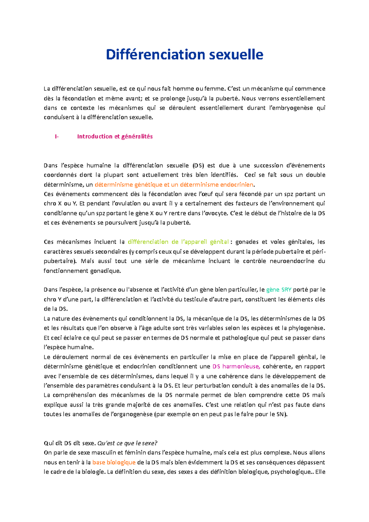 Différenciation sexuelle - Warning: TT: undefined function: 32 Différenciation sexuelle La - Studocu