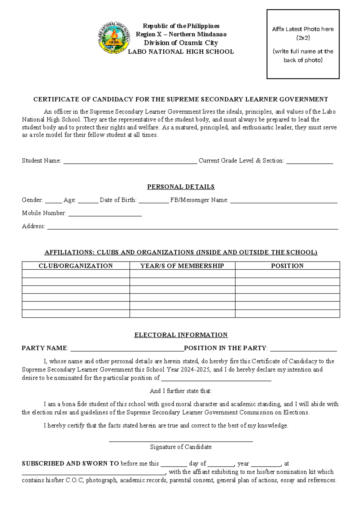 387016042 Certificate of Candidacy for SSG - Republic of the ...