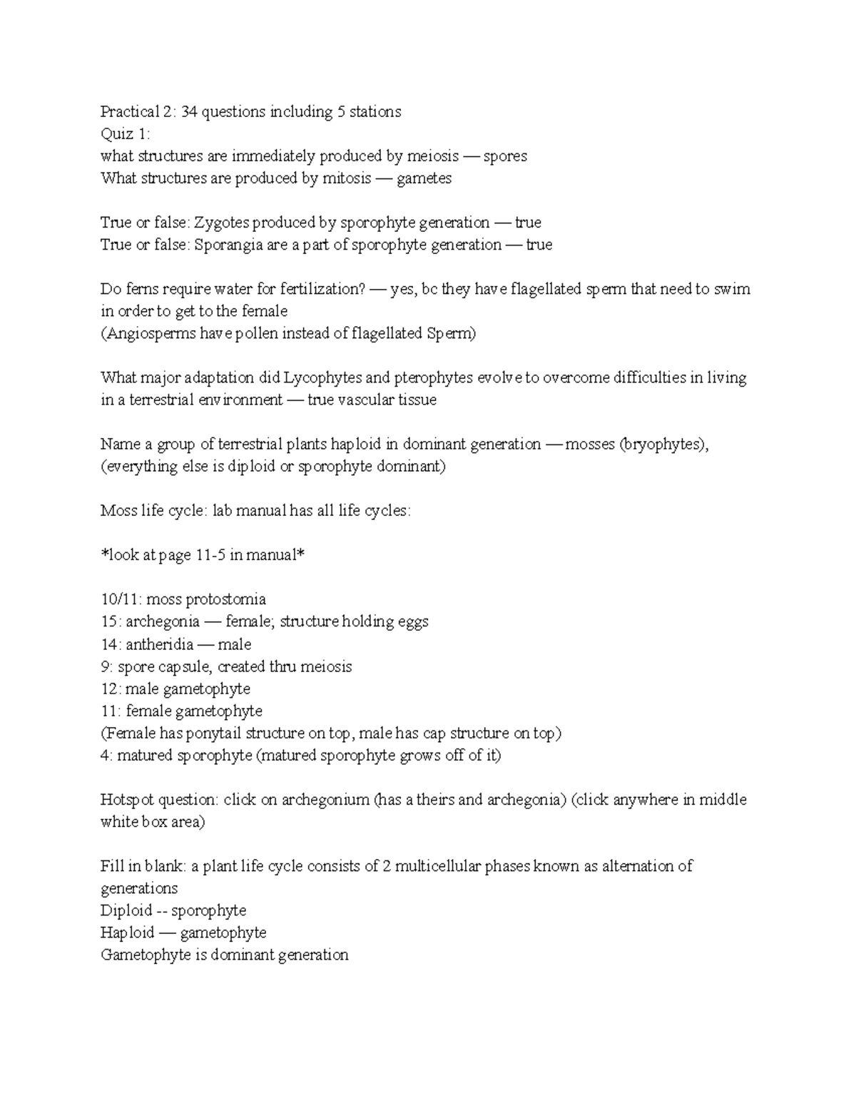 Lab practical #2 1108 - past questions given on lab quizzes - Practical ...