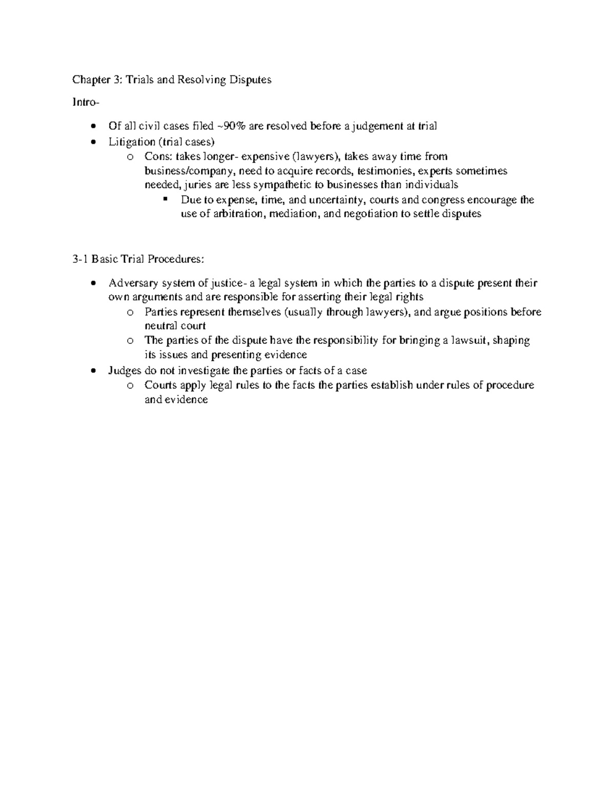 MGMT Chap 3 : Trials and Resolving Disputes notes - Chapter 3: Trials ...