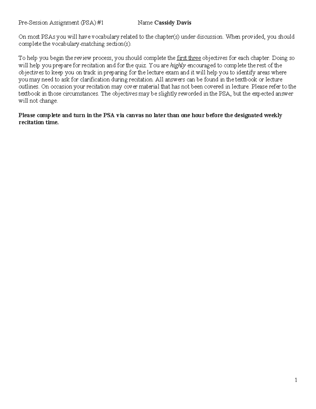 PSA 1 SP24 CD - k103 psa2 - Pre-Session Assignment (PSA) #1 Name ...