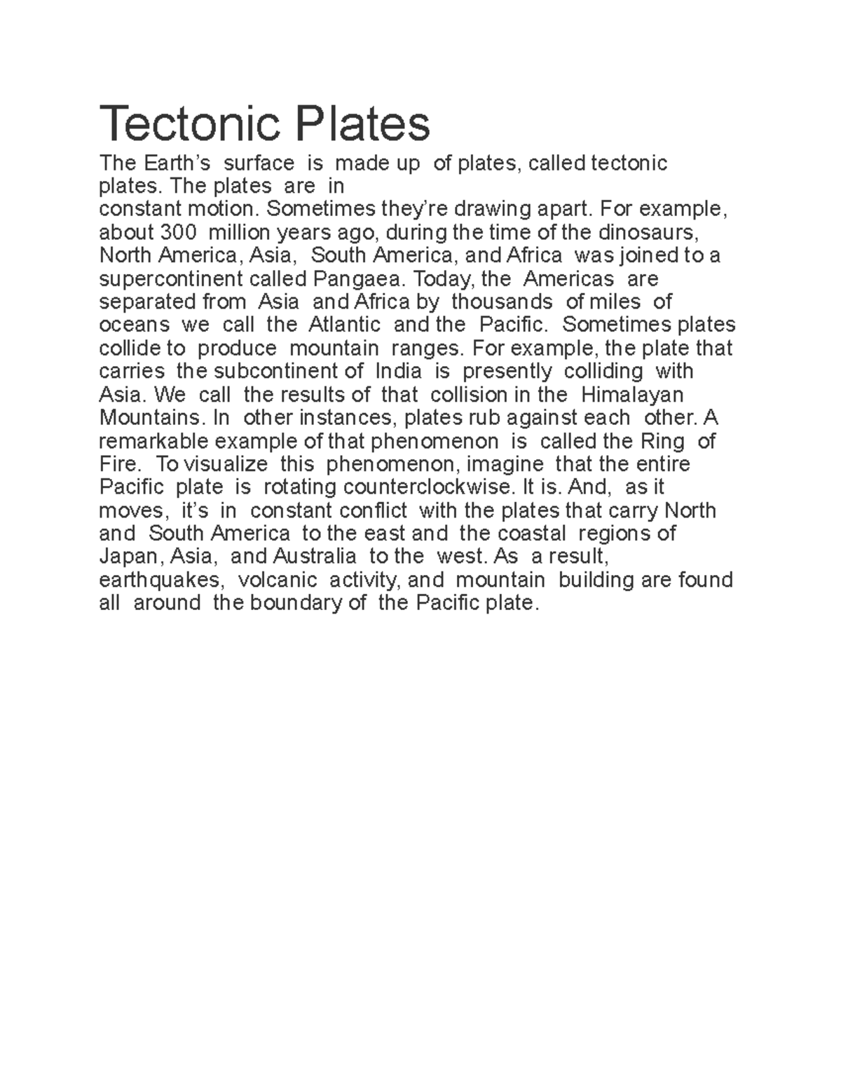 Tectonic Plates - Composition I - Tectonic Plates The Earth’s surface ...