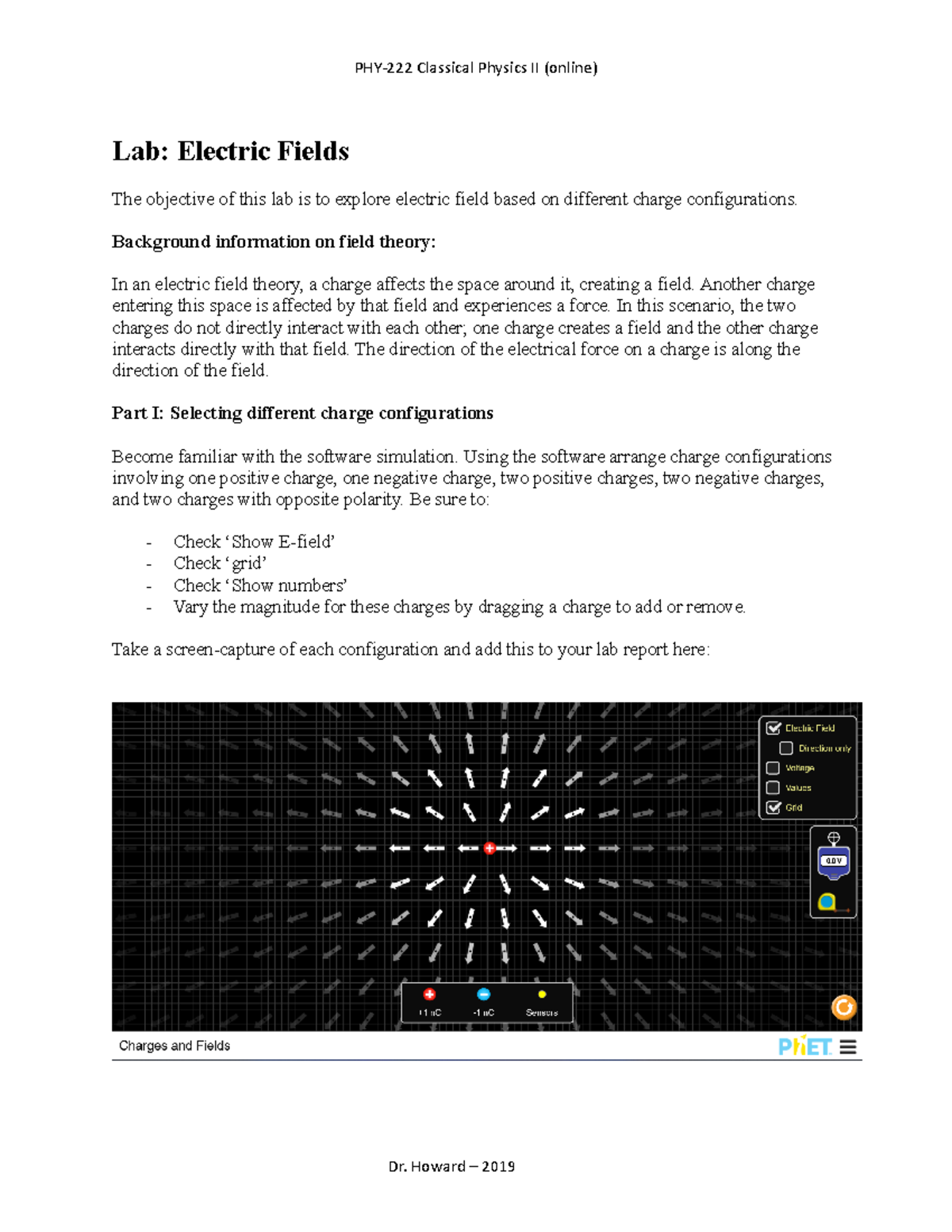 Charges and Fields Lab - Lab: Electric Fields The objective of this lab ...