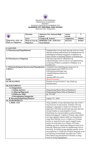 Daily- Lesson-PLAN- Filipino - DAILY LESSON LOG Paaralan ALAMINOS CITY ...
