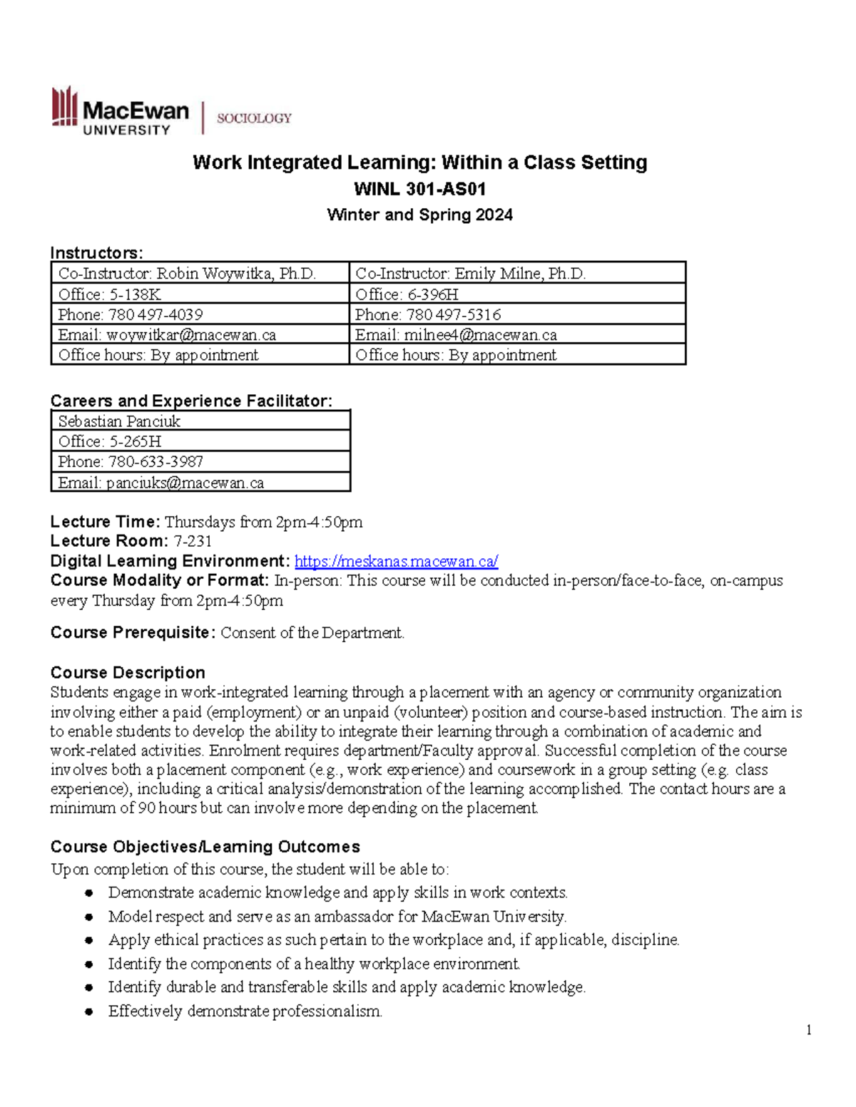 WINL 301 Winter-Spring 2024 - Work Integrated Learning: Within a Class ...