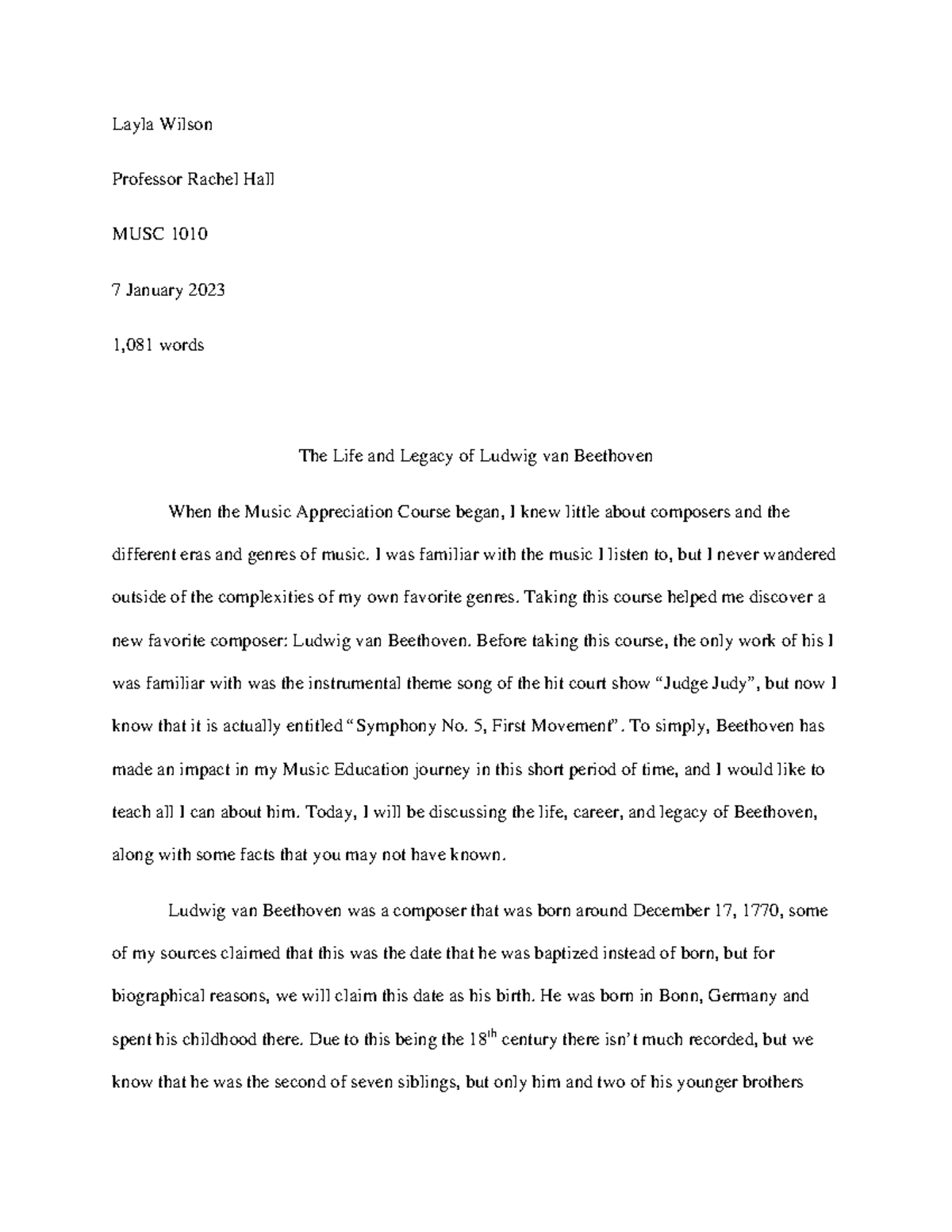 Composer Report - General Basic Freshman Music Appreciation (MUSC 1010 ...