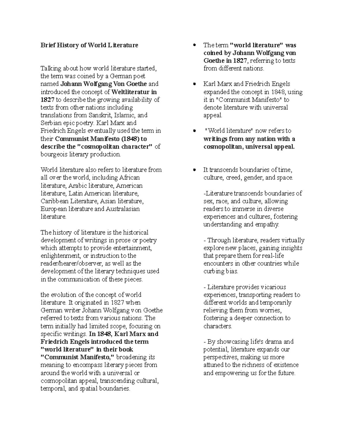 Brief History of World Literature - Brief History of World Literature ...