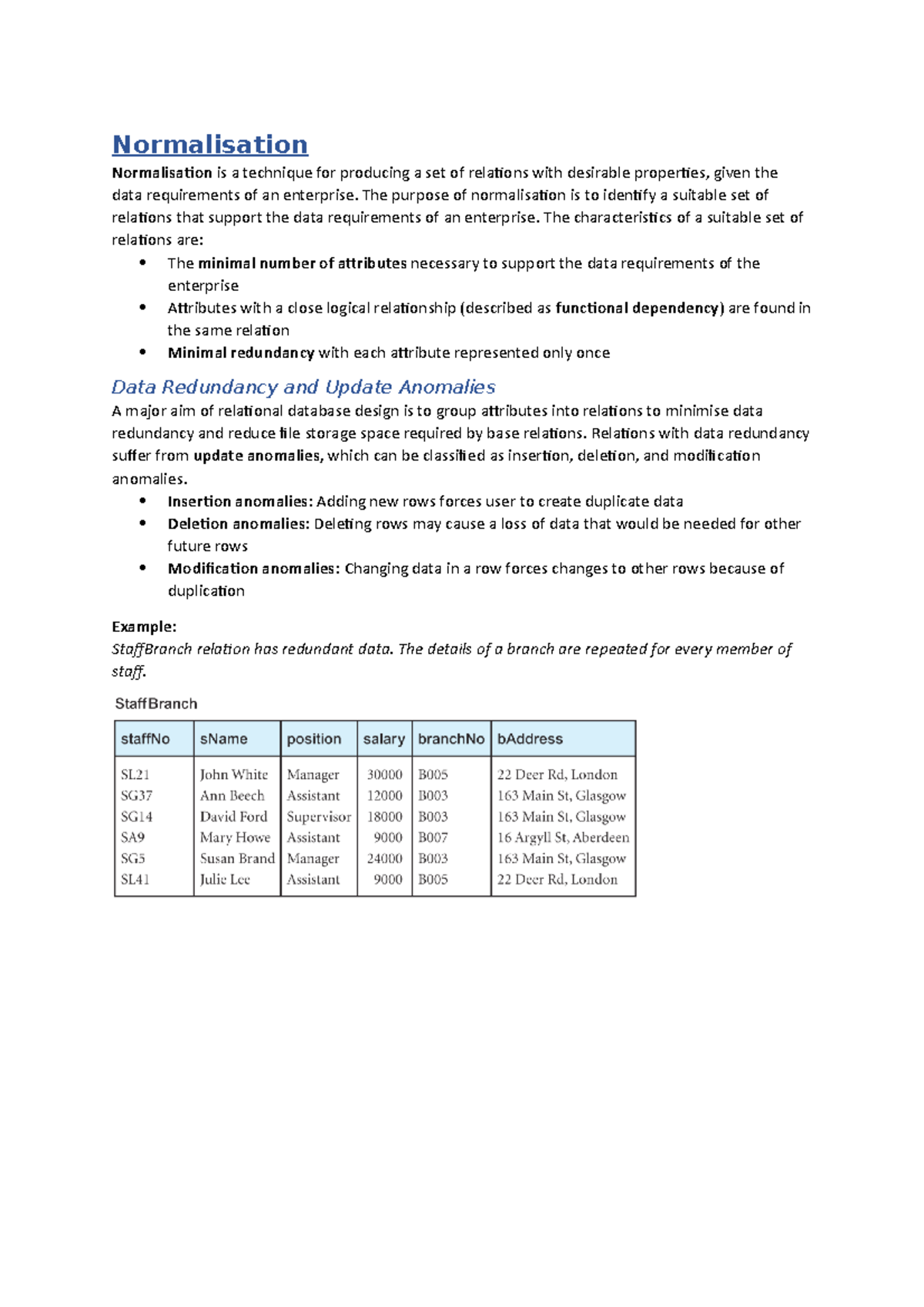 L4 - Database Normalisation - Normalisation Normalisation is a technique for producing a set of ...