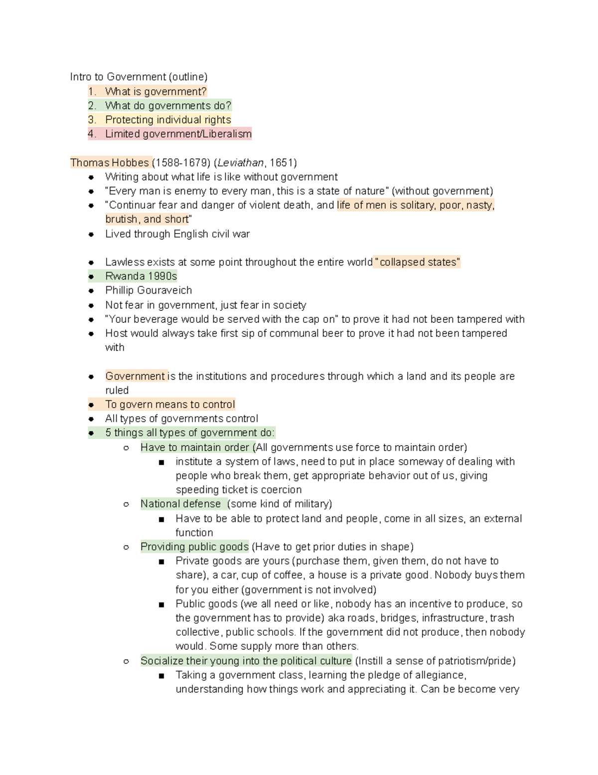 Pols 206 notes 1 - Jason Smith - Intro to Government (outline) 1. What ...