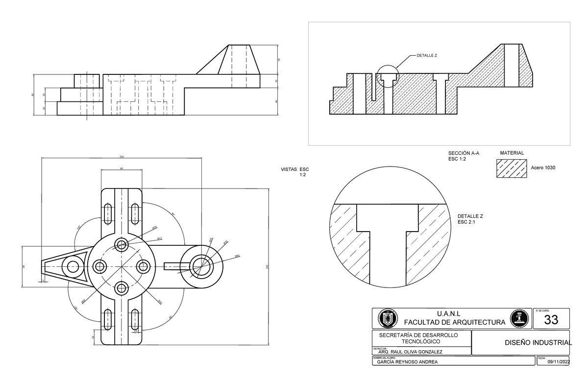 PIA- Autocad- Diseño Industrial - DETALLE Z 60 230 Ø25 Ø Ø Ø Ø Ø64 R 60 ...