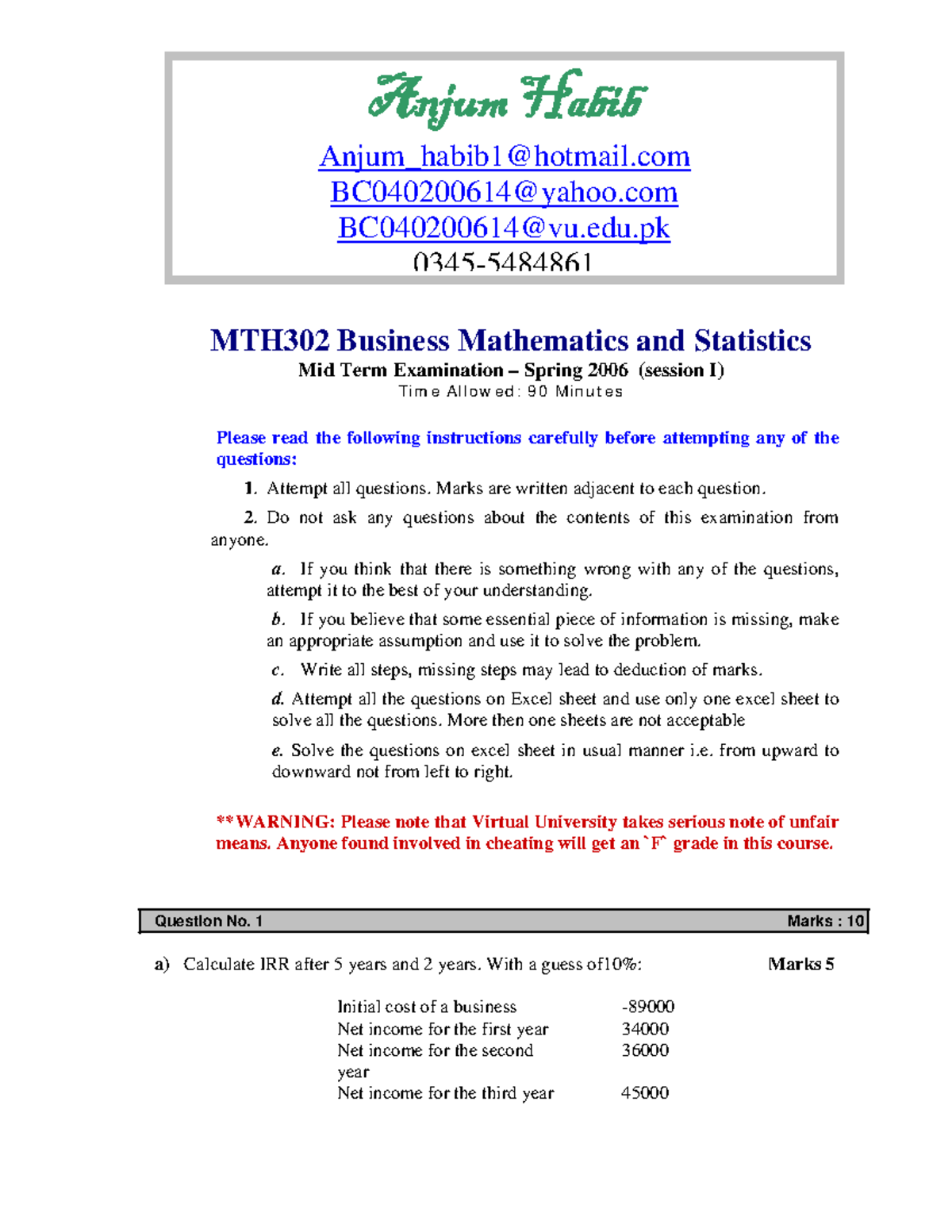 MTH302 MID Spring 2006 S2 - Principles of Marketing - VU - Studocu