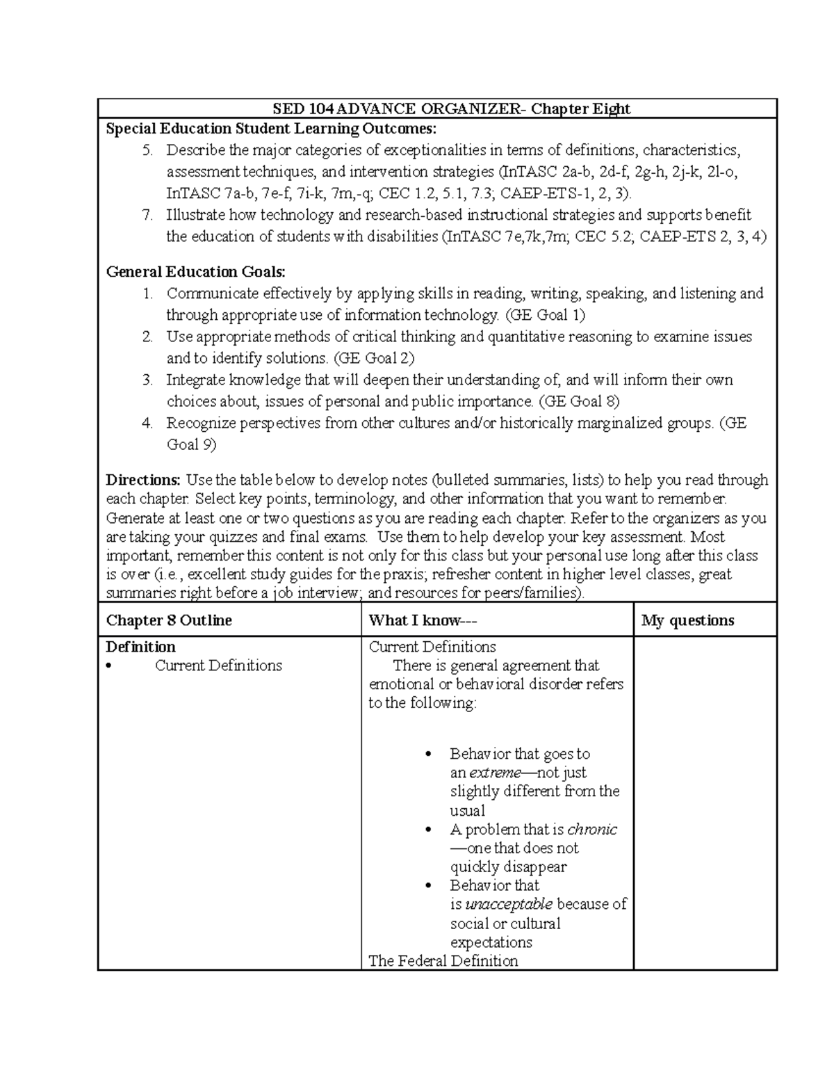 Advanced Organizer - chapter 8 - SED 104 ADVANCE ORGANIZER- Chapter ...