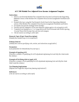 ACC 330 2-2 Adjusted Gross Income Assignment - ACC 330 Module Two ...
