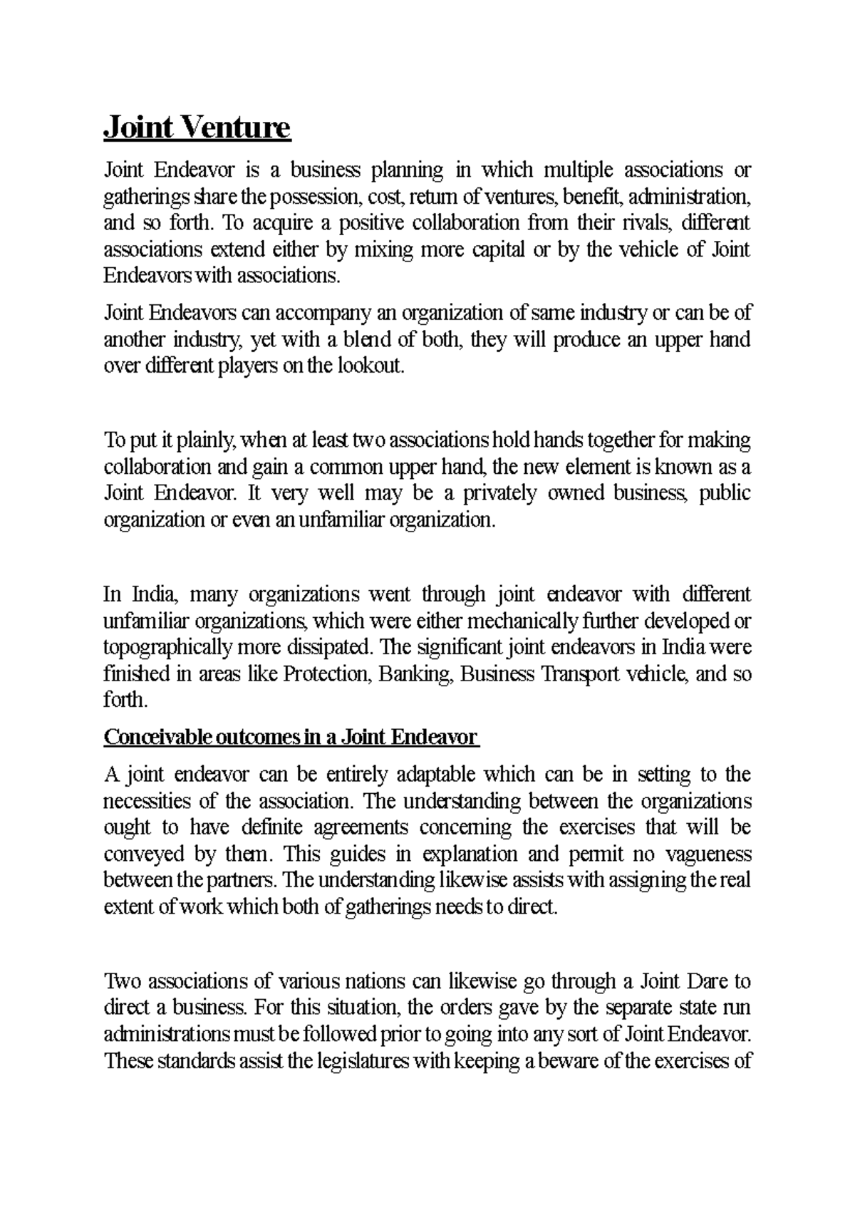 Joint Venture - Joint Venture Joint Endeavor is a business planning in ...